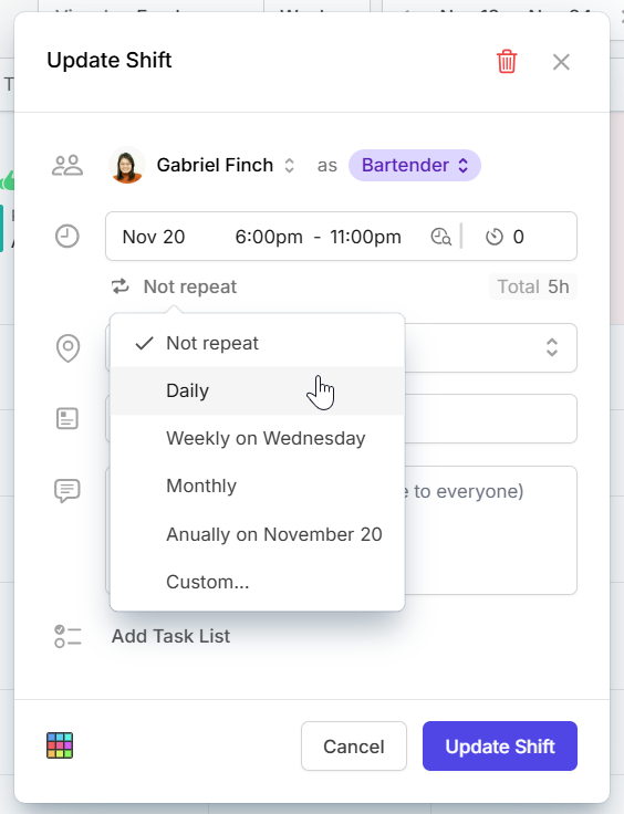 Repeat shifts (Create recurring shifts) – Camelo Help Center