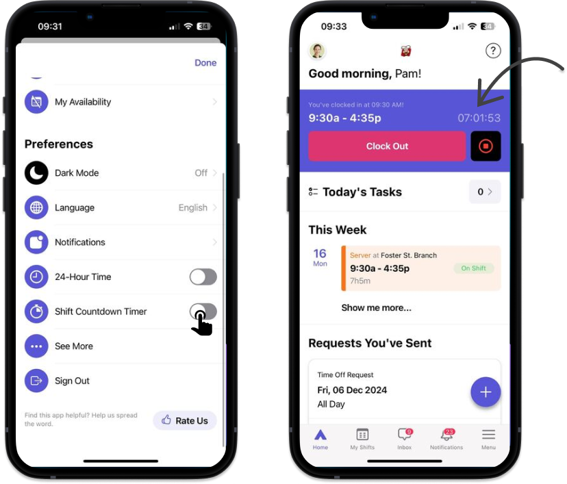 Turn on shift countdown timer – Camelo Help Center